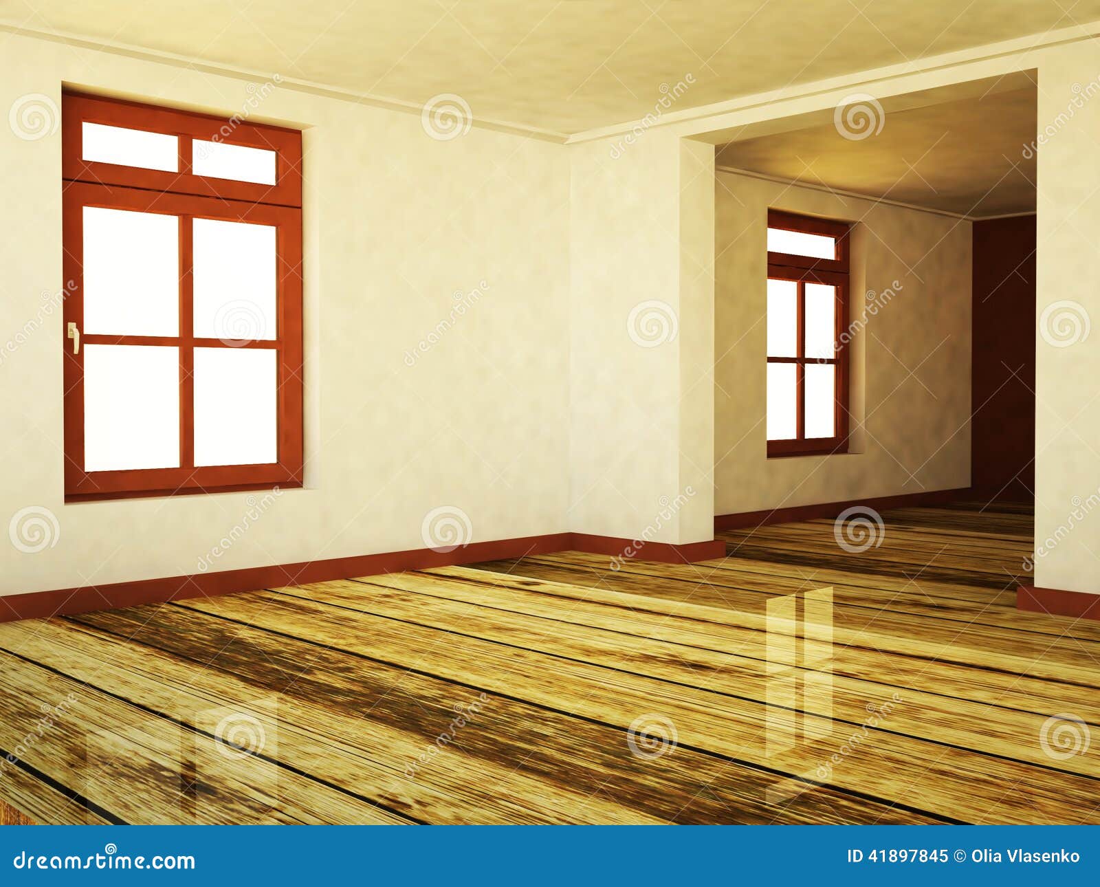 Empty Room in Warm Colors with Two Windows Stock Illustration ...
