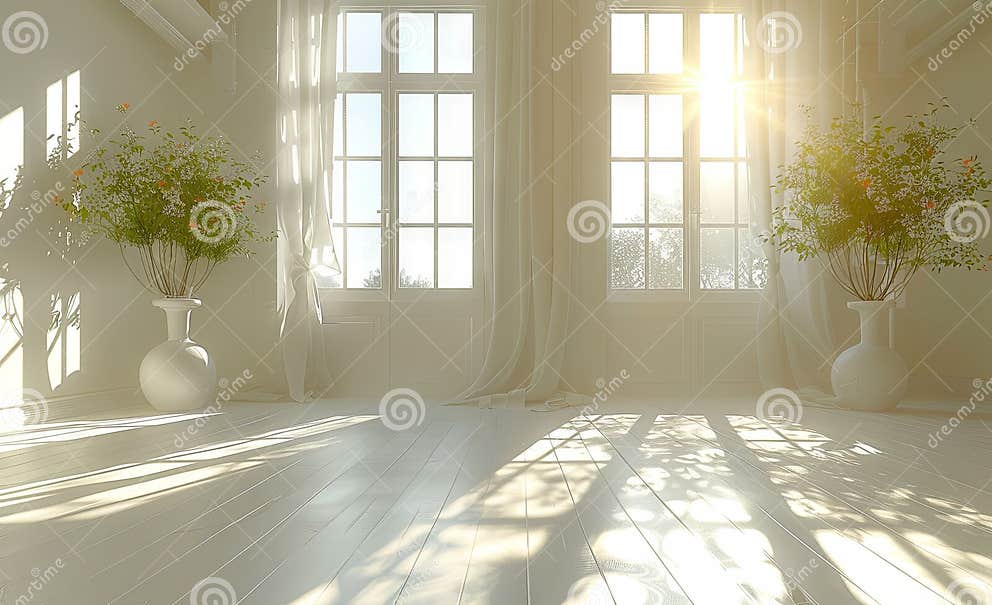 Empty Room with White Windows 3d Render, Bright, Hazy. Generative AI ...