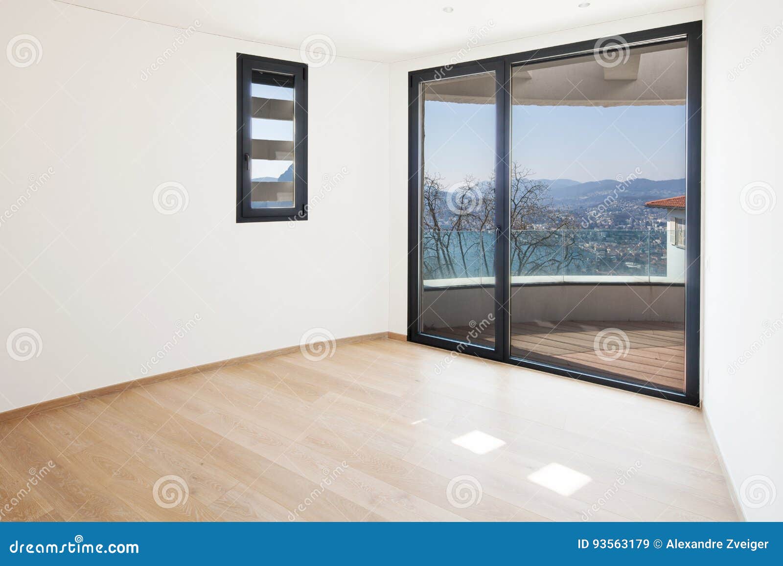 Empty Room with Wide Window Stock Image - Image of parquet, wood: 93563179