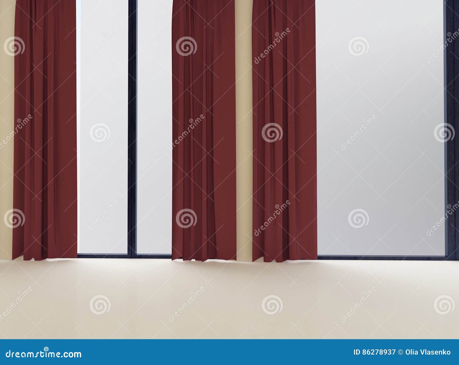 Empty Room with the Window and the Curtain, 3d Stock Illustration ...