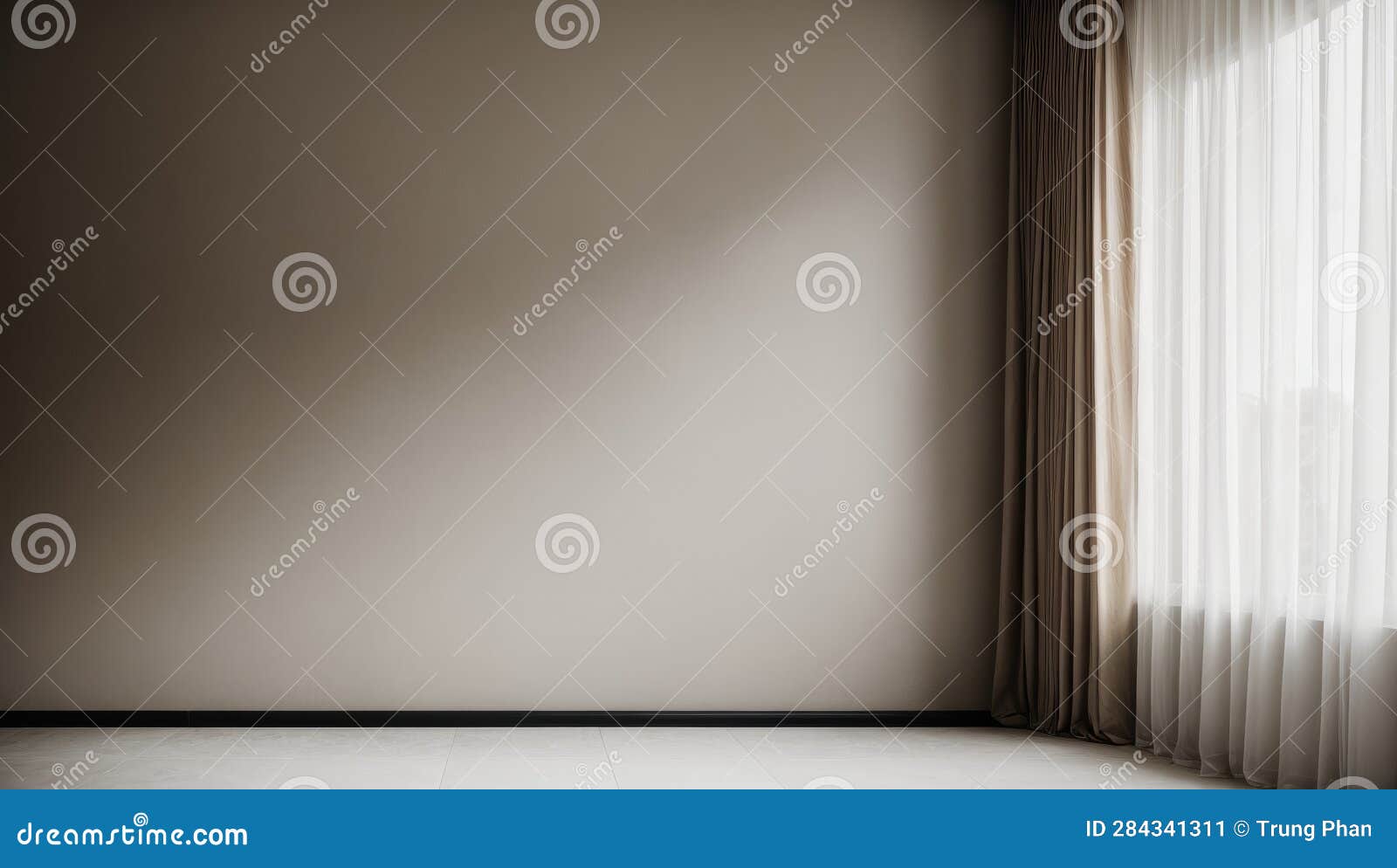 Empty Room with Window and Curtains - Minimalist Interior Design Stock ...