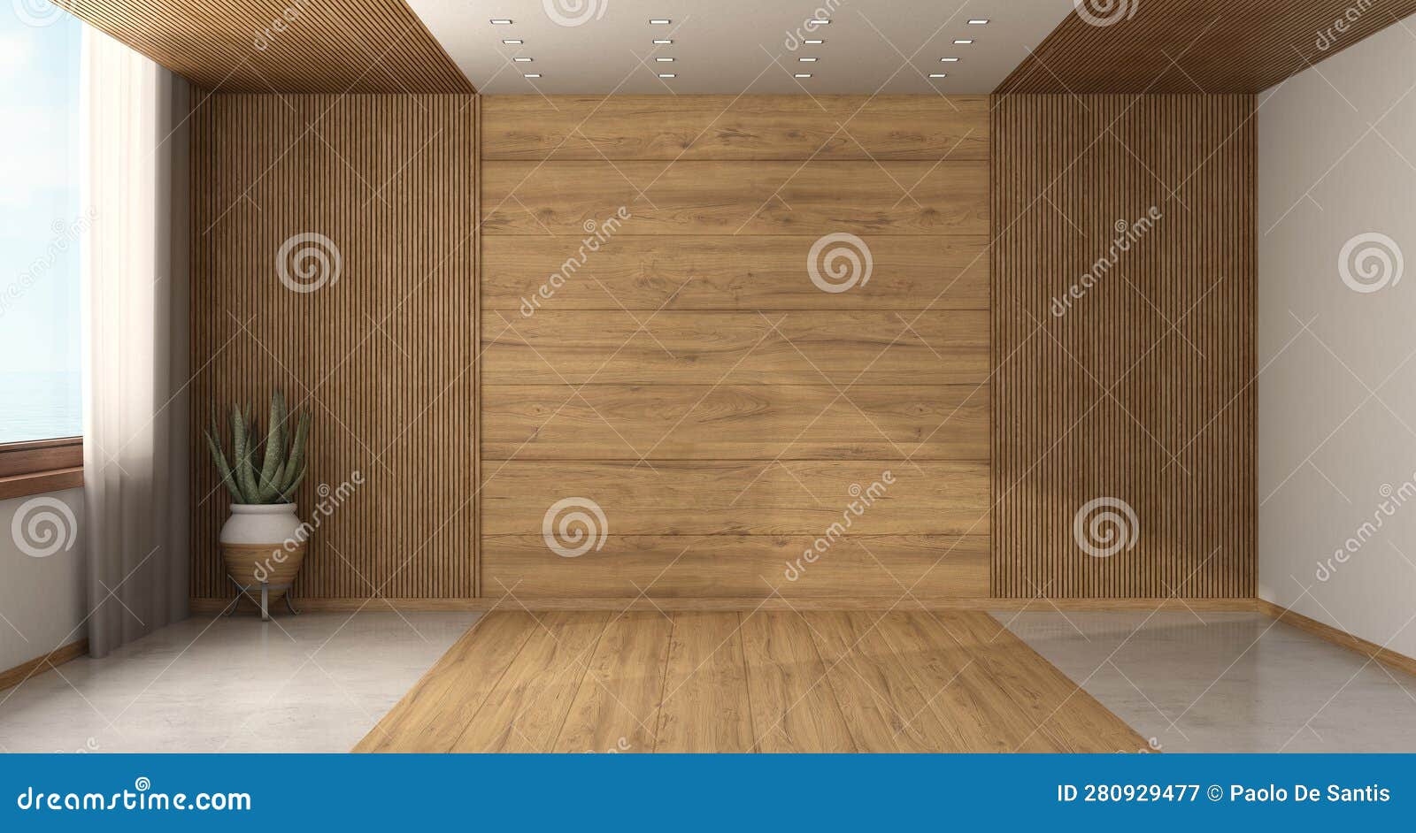 Empty Room with Wood Paneling Stock Illustration - Illustration of ...