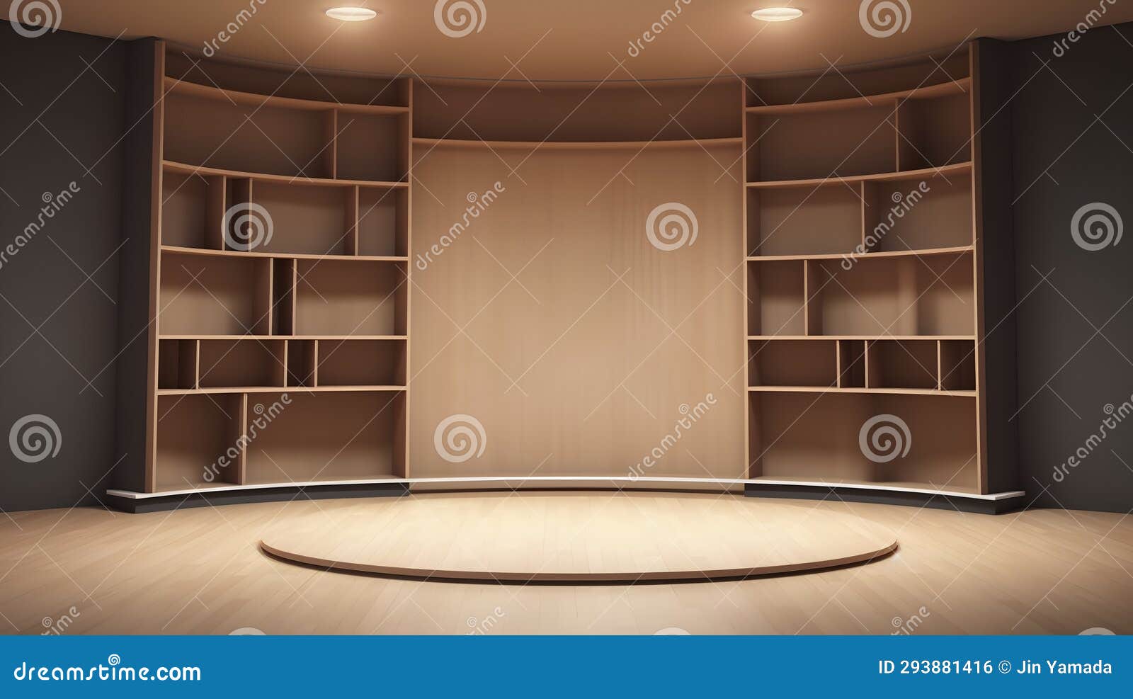 Empty Room with Wooden Bookshelf, 3d Render Illustration. Stock Photo ...