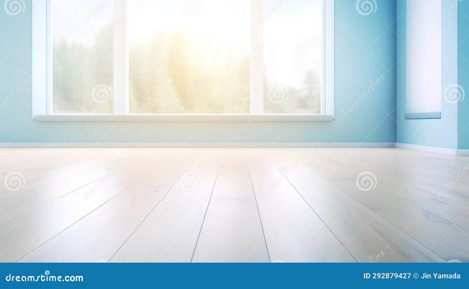 Empty Room with Wooden Floor and Window View. 3D Rendering Stock ...