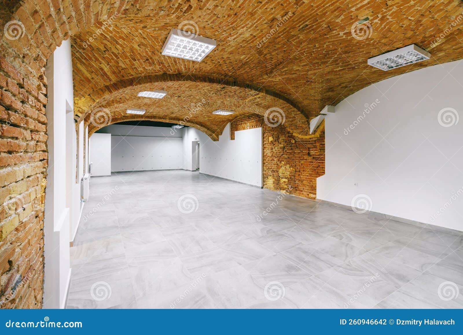 Empty Rooms in Modern and Old Style with a Vaulted Ceiling Made of Clay Brick Stock Photo ...