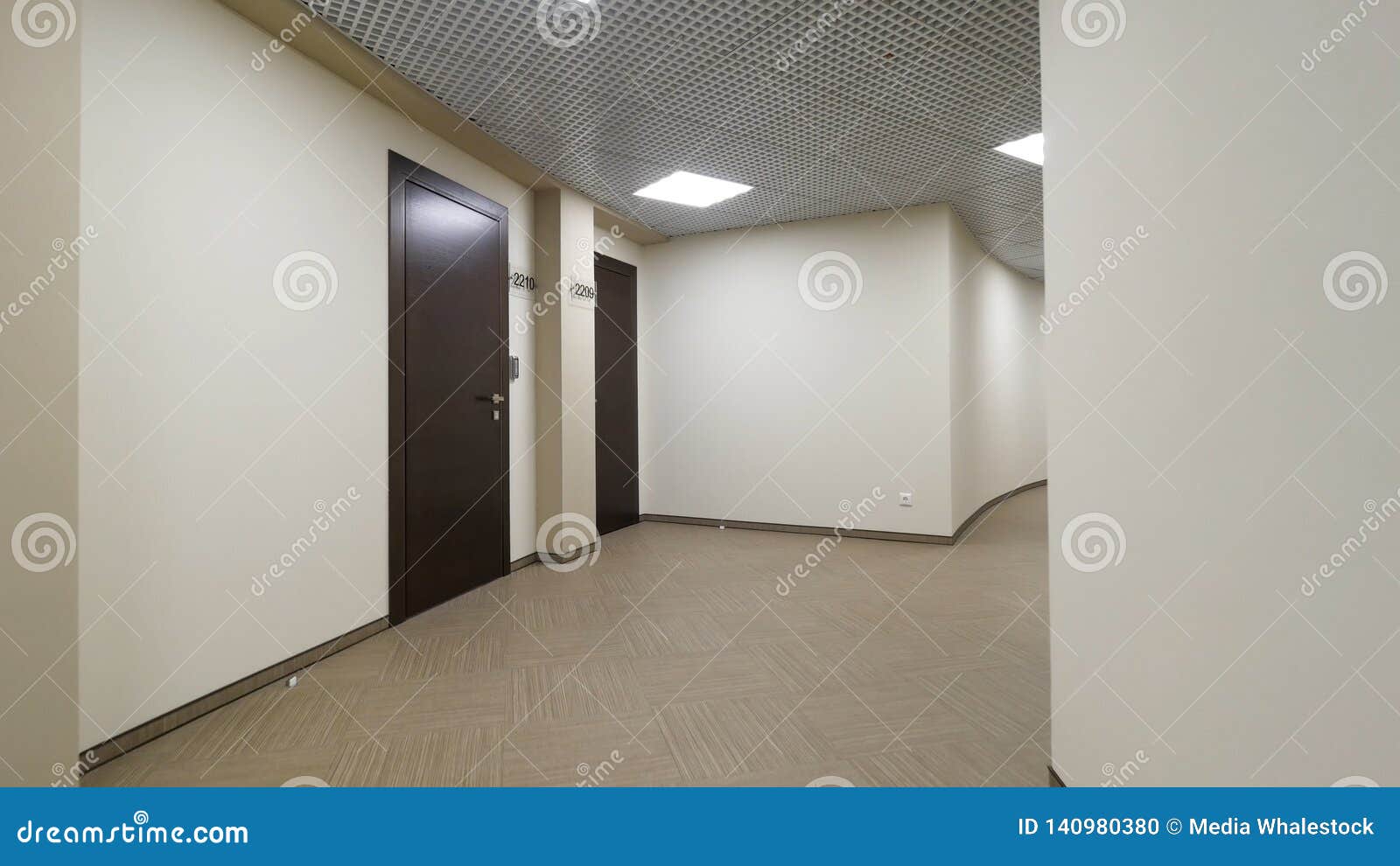 Empty, Round Corridor with Light Beige Walls and Closed, Dark Brown ...