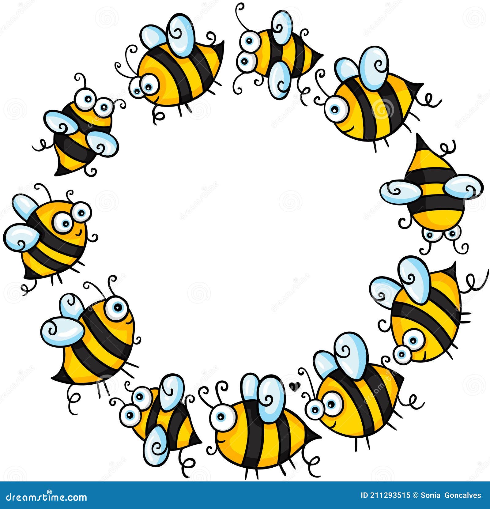 Empty Round Frame with Funny Bees Stock Vector - Illustration of little ...