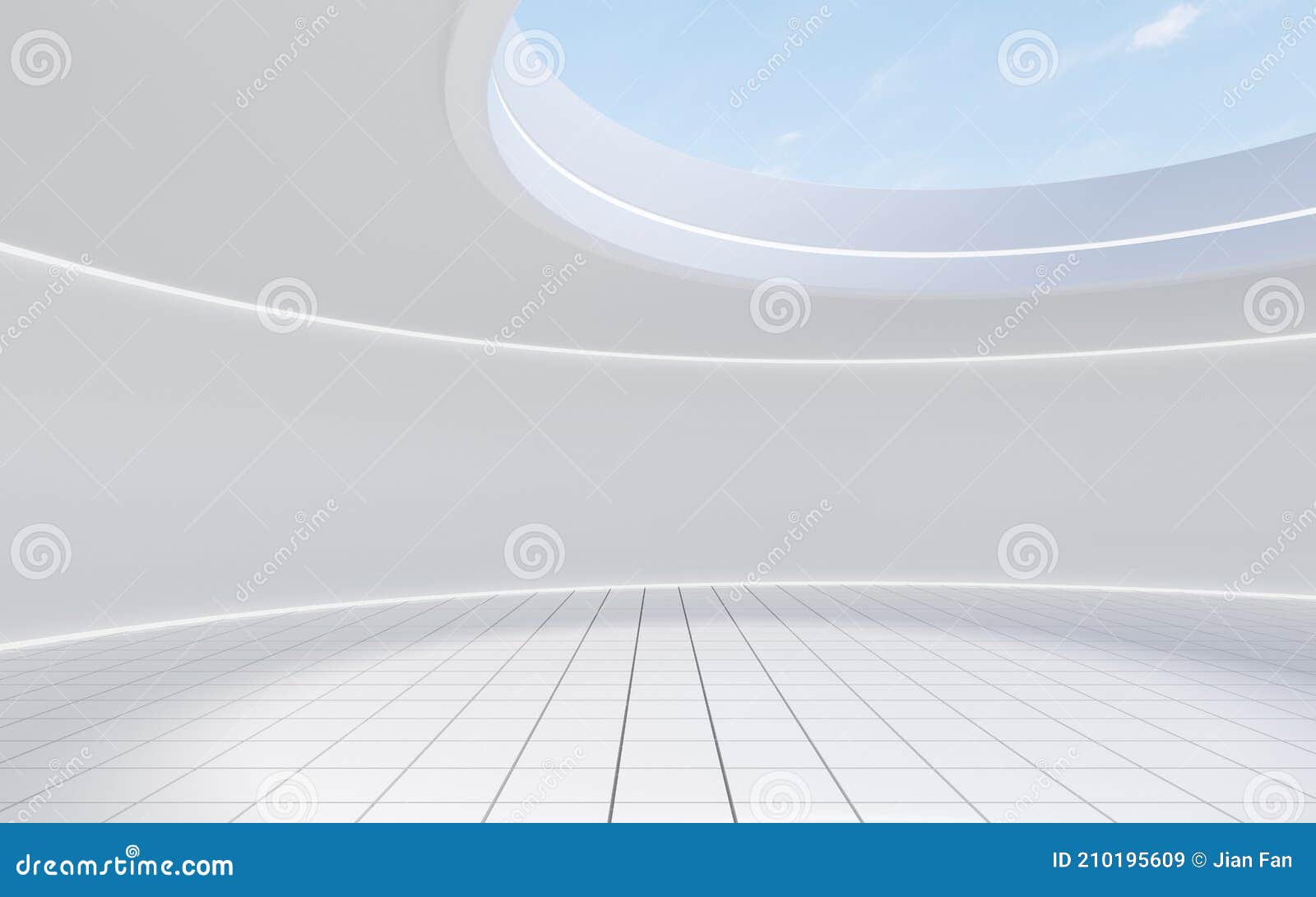 Empty Round Room with Skylight, 3d Rendering Stock Illustration ...