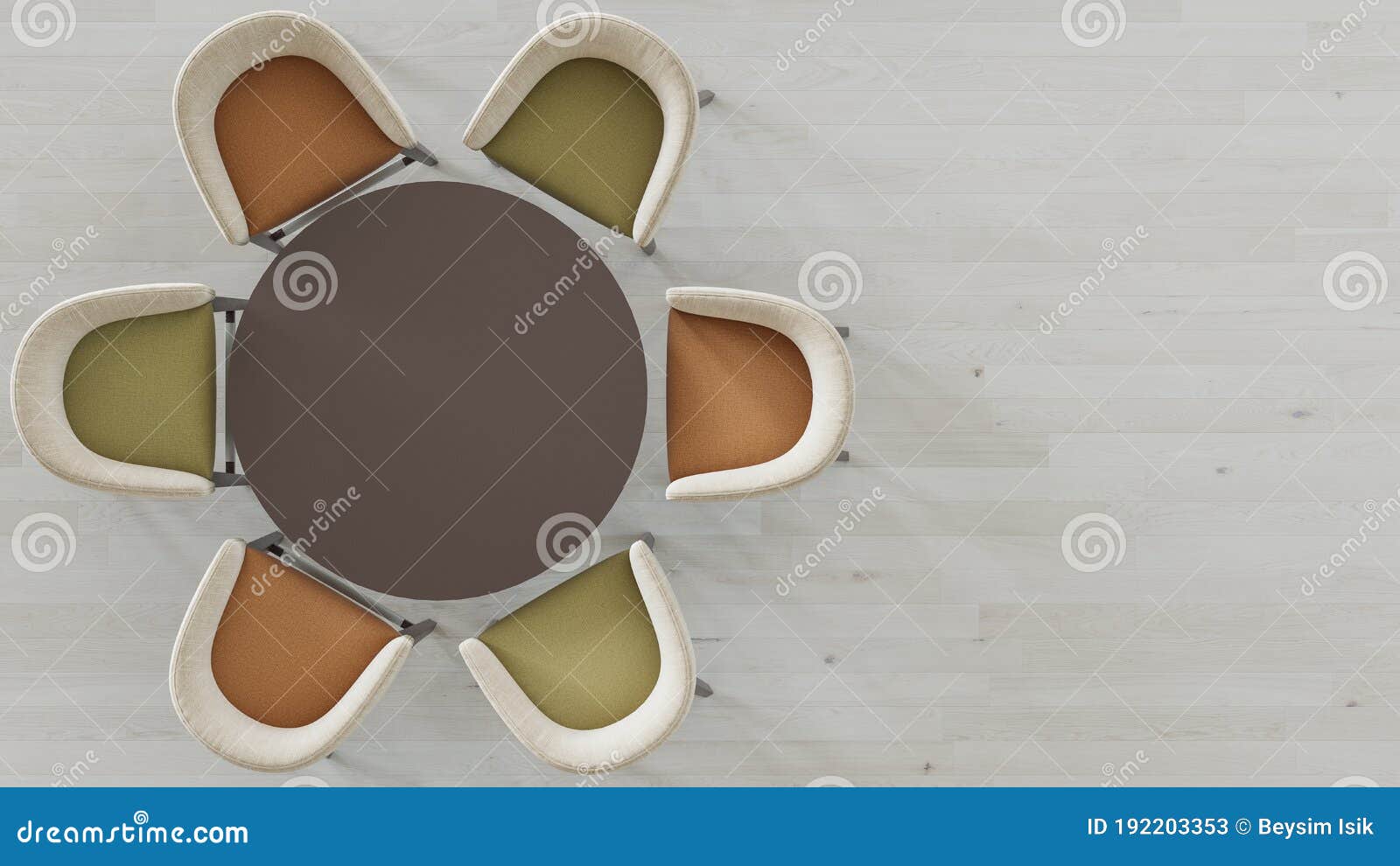 Empty Round Table with Six Bicolored Chairs Stock Illustration ...
