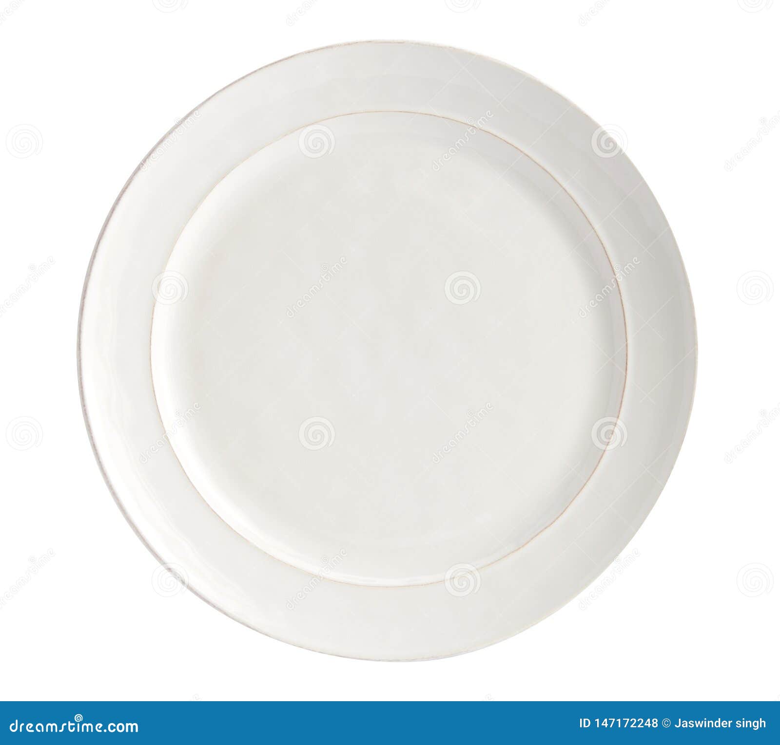 Empty Round White Plate with Decorated Border on White Board - Image ...