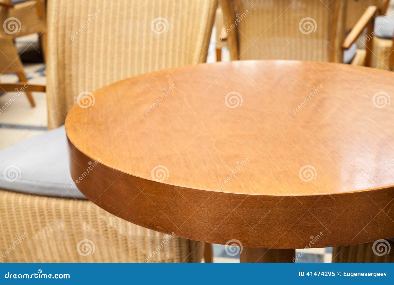 Empty Round Wooden Table in Restaurant Stock Image - Image of design ...