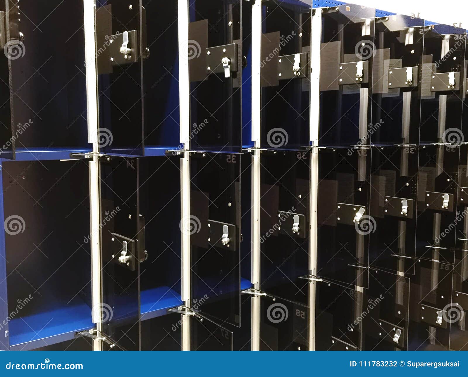 Empty Rows of Open Lockers at School Stock Photo - Image of design ...