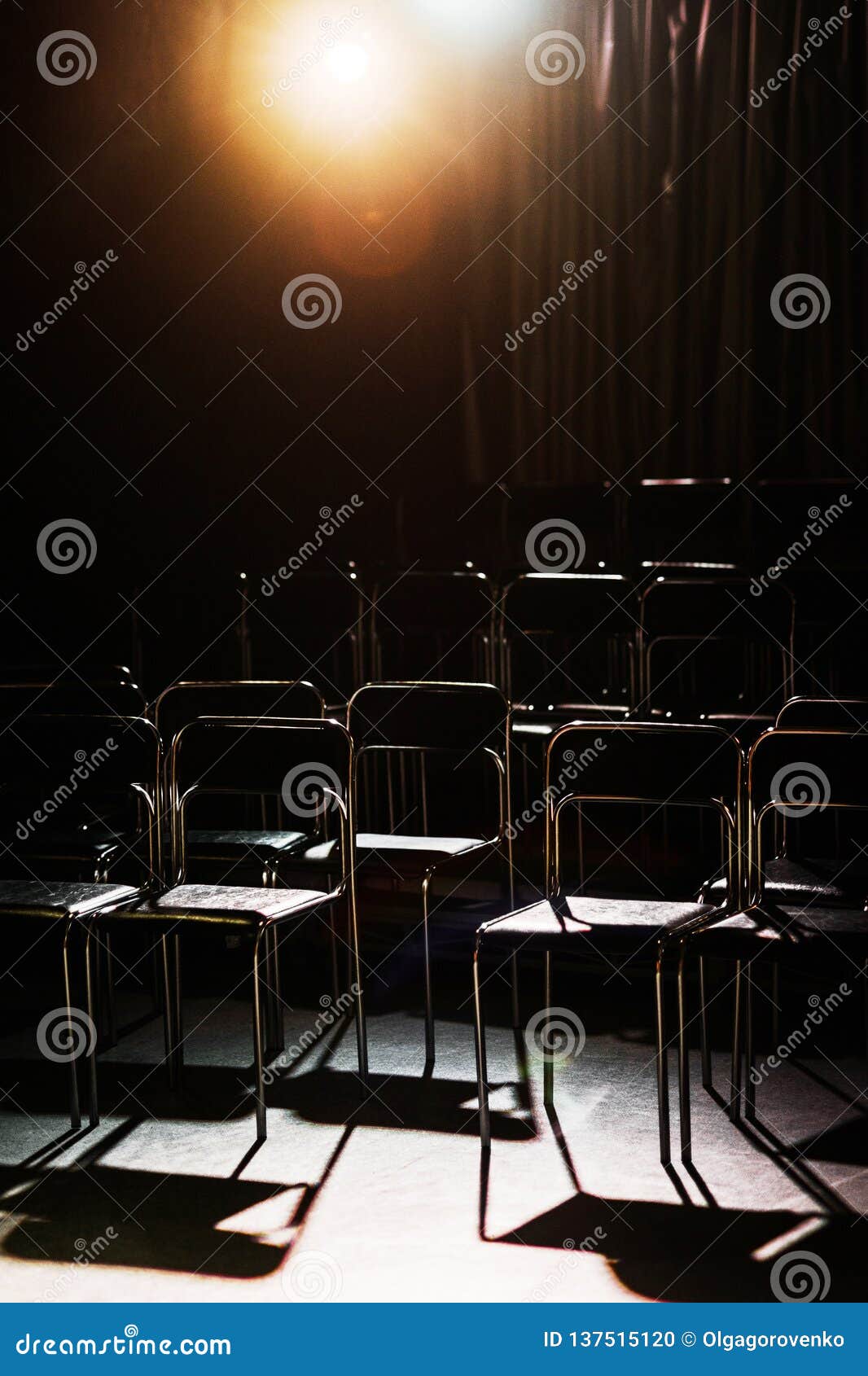 Empty Rows in Small Dark Audience Hall in Projector Backlight Stock ...
