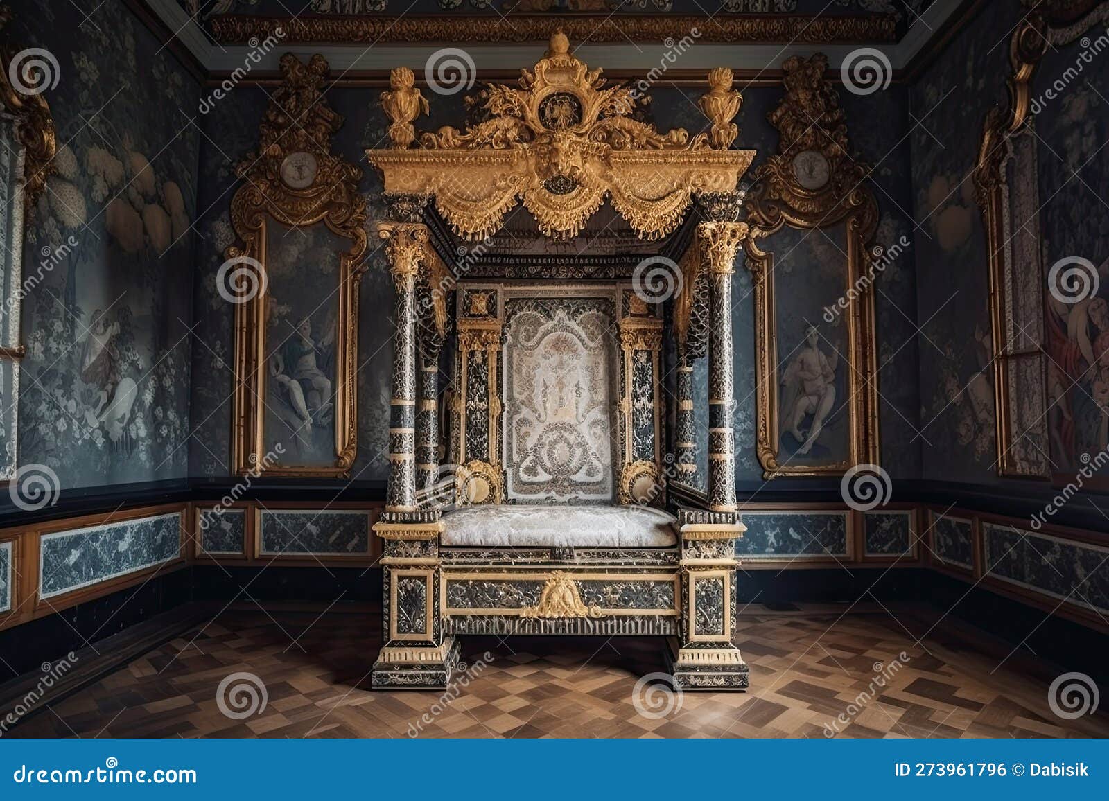 Empty Royal Throne in Dark Castle Hall. Fantasy Medieval Throne ...