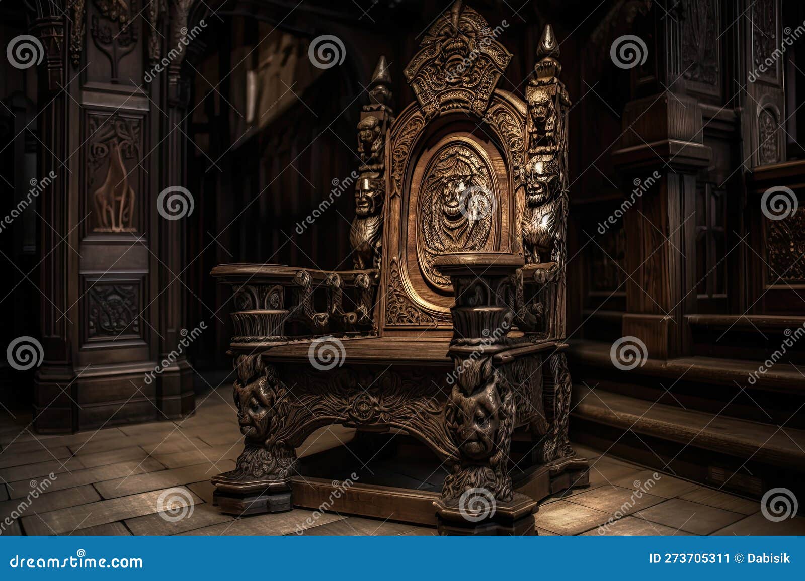 Empty Royal Throne in Dark Castle Hall. Fantasy Medieval Throne for ...