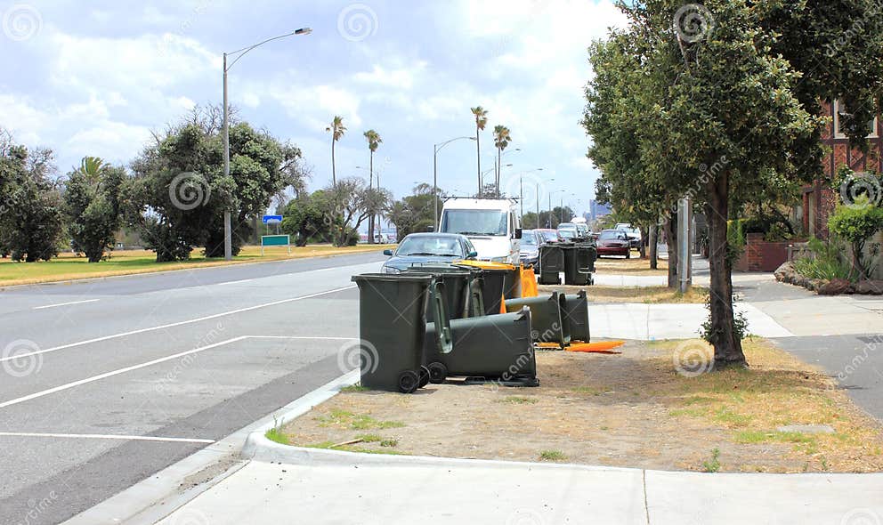 Empty Rubbish Bins on Street Stock Image - Image of neighborhood ...