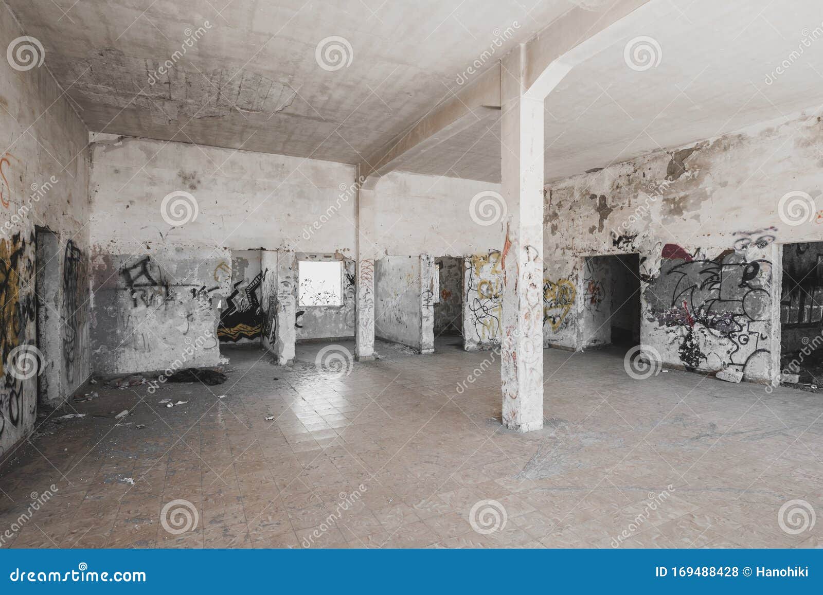 Empty Run Down Room Inside Abandoned Building Ruin Stock Photo - Image ...