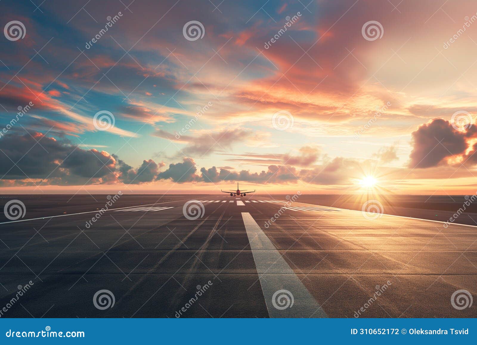 Empty Runway on the Airport, Runway in Beautiful Sunset Light Stock ...