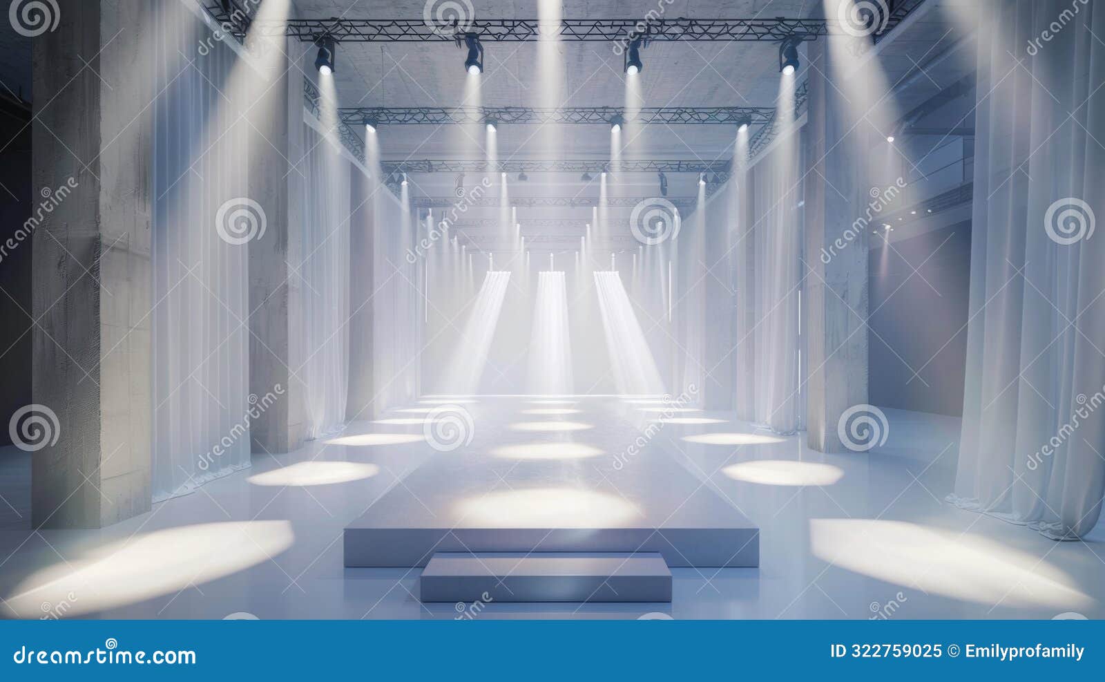 Empty Runway Stage with Spotlights Stock Image - Image of studio, event ...