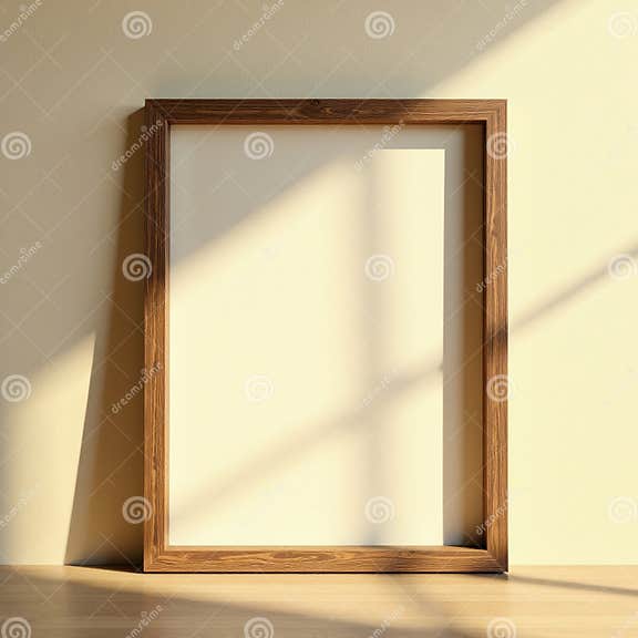 Empty Rustic Wood Frames Against Beige Wall, Sunlight Streaming , Light ...
