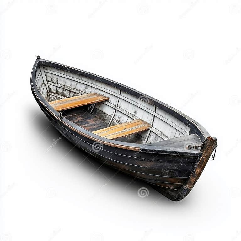 Empty Rustic Wooden Rowboat Isolated on White Background Stock ...
