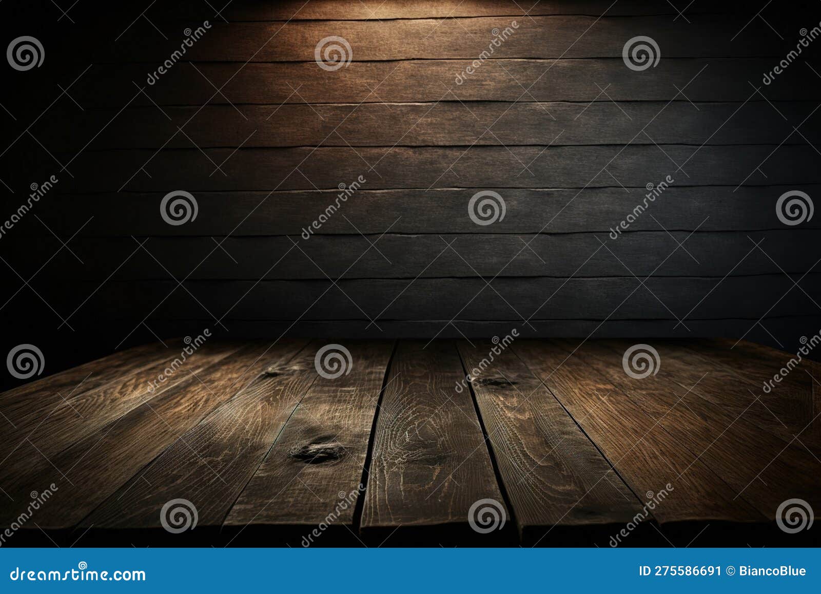 Empty Rustic Wooden Table in Dark Room with Vintage Wood Style ...