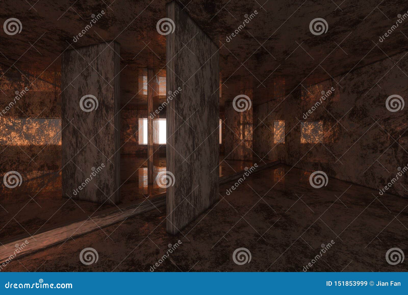 Empty Rusty Room with Light Coming in from the Window, 3d Rendering ...