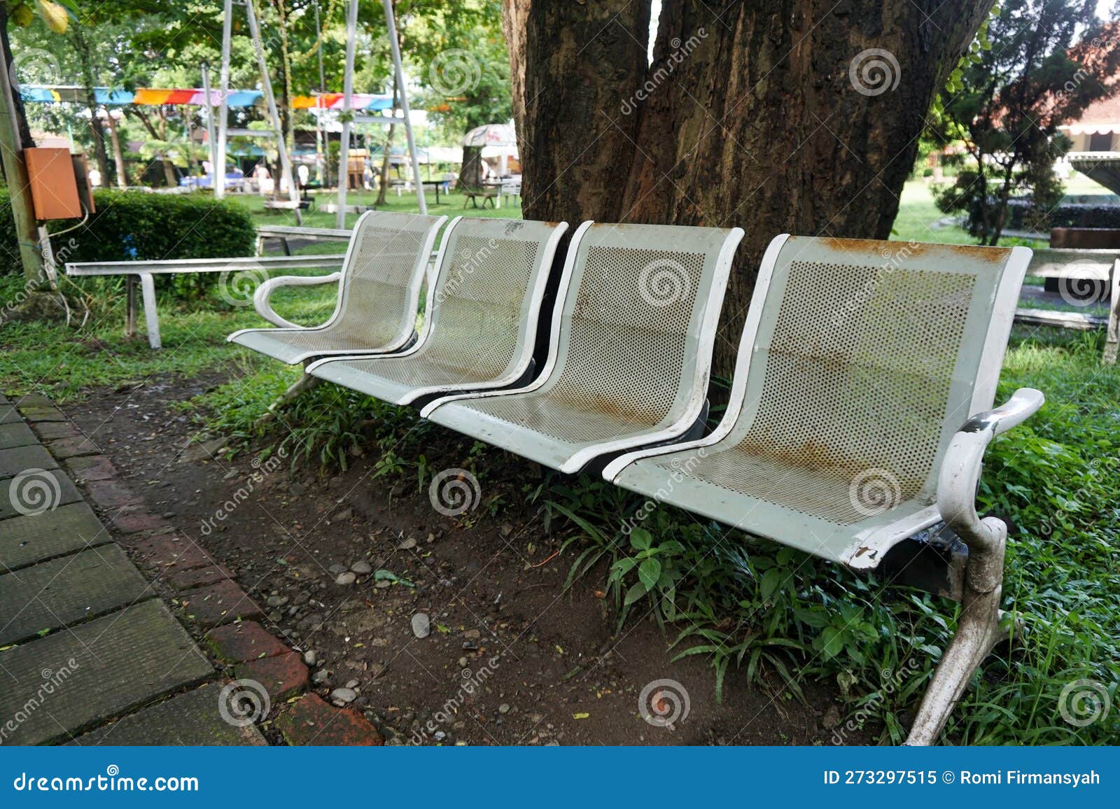 Empty Rusty White Park Bench Stock Image - Image of chairs, chair ...