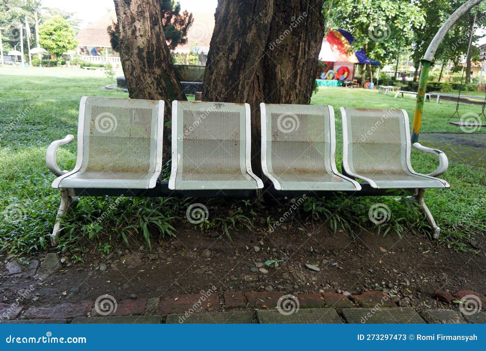 Empty Rusty White Park Bench Front View Stock Image - Image of ...