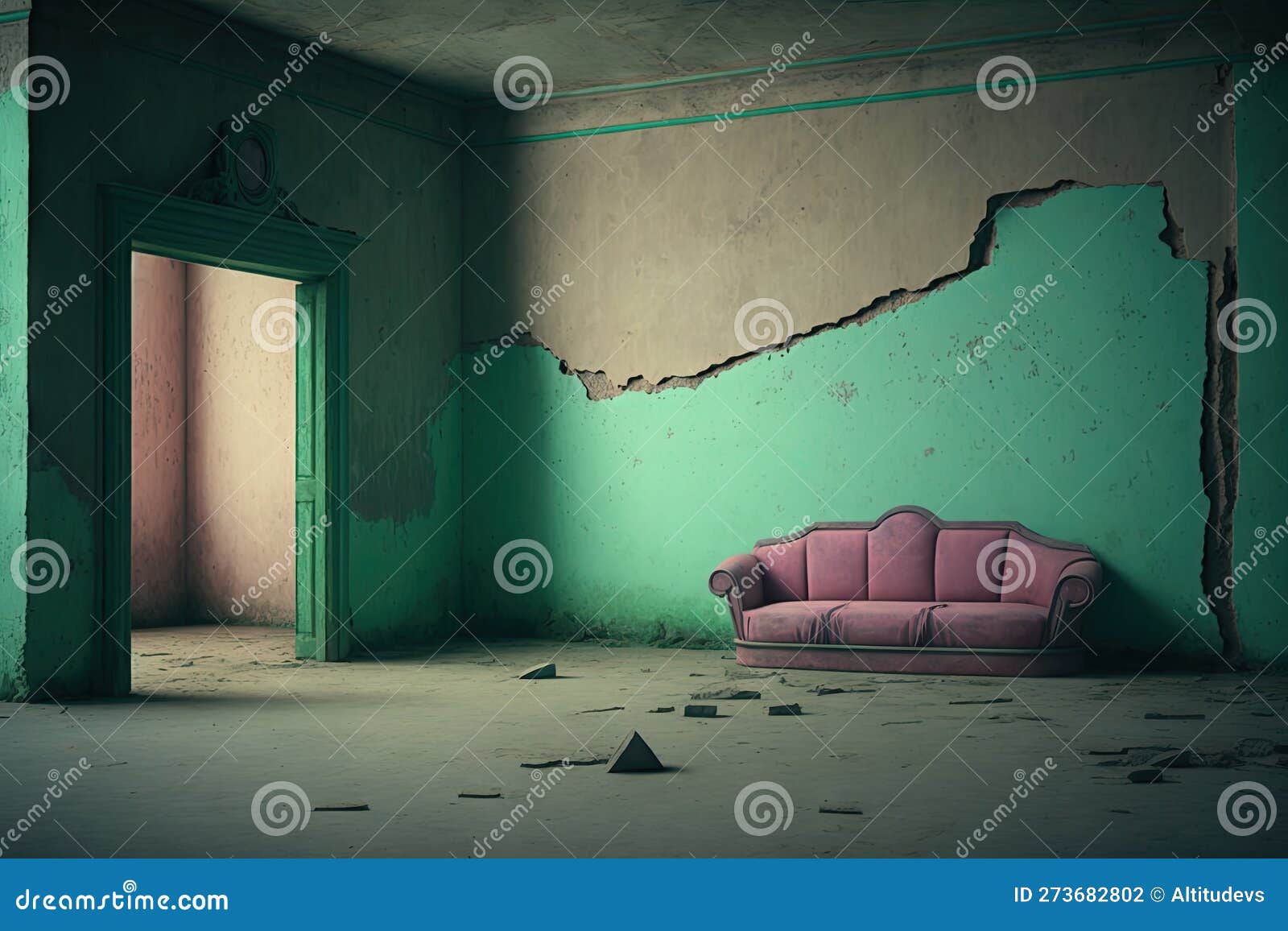 Empty Sad Room after Party with Sofa Against Wall Stock Illustration ...