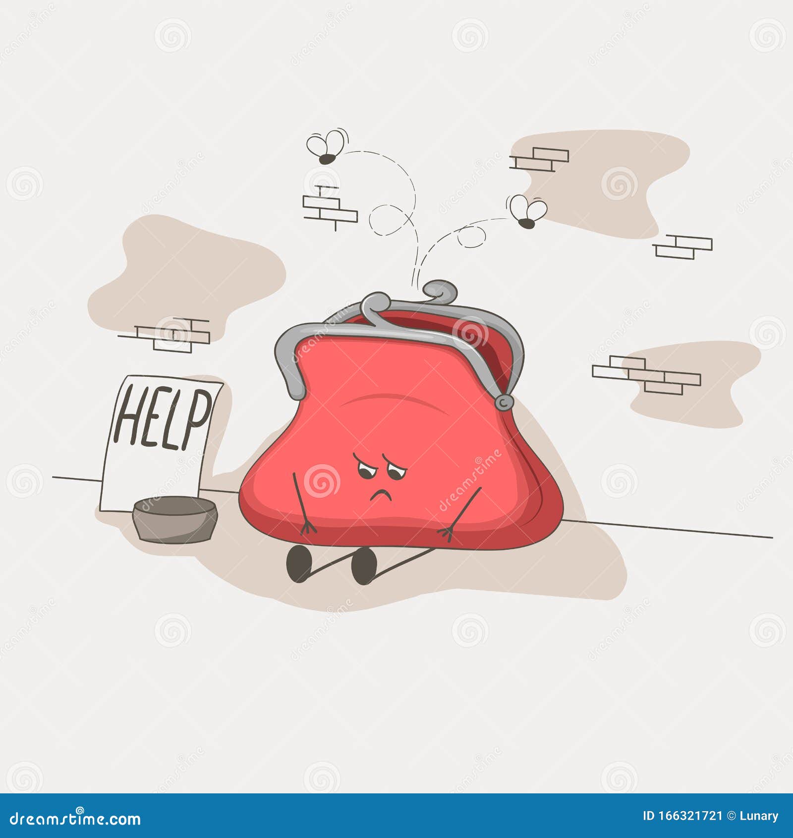 Empty Sad Wallet Sitting Near the Wall Begs for Money Stock Vector ...