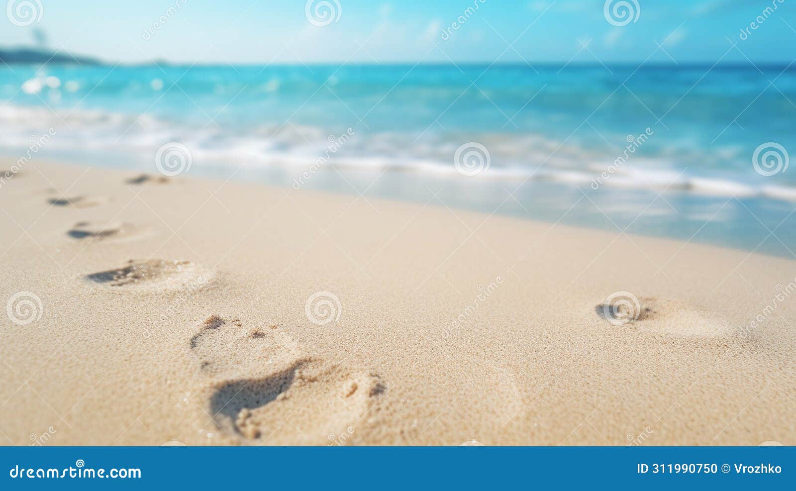 Empty Sand Beach with Footsteps on Sand and Seashore Waves Background ...