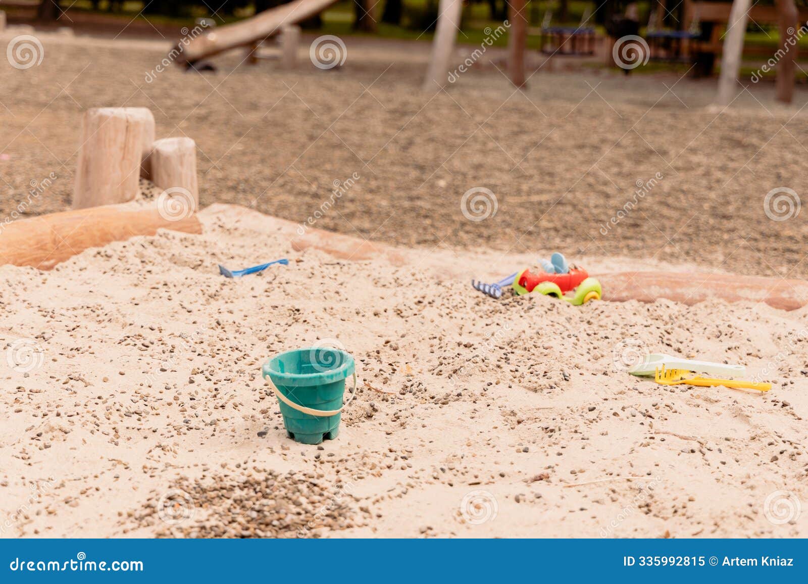 Empty Sand Box Playground for Children with Plastic Toys Bucket and ...