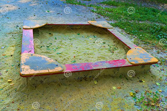 Empty Sandbox on the Playground Stock Image - Image of beach, pink ...