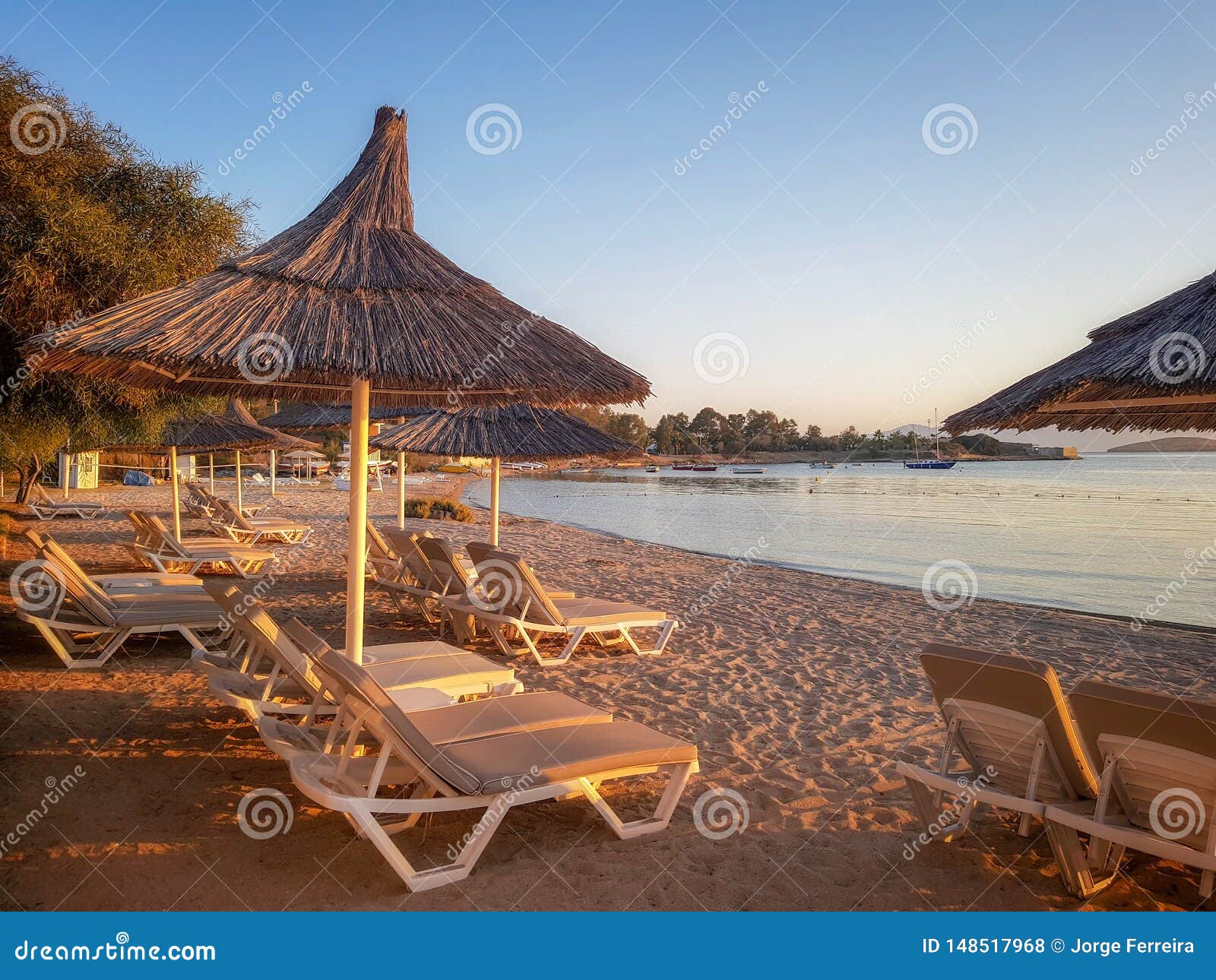Empty Beach during Summer Sunset Stock Photo - Image of table, sand ...