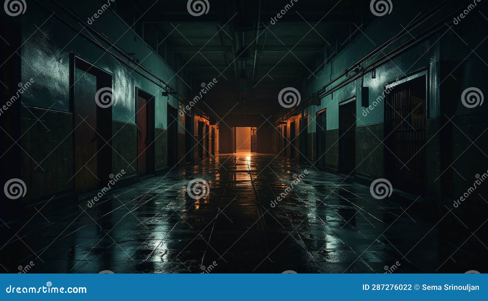 Empty and Scary Building Corridor in the Dark. - Generative Ai Stock ...