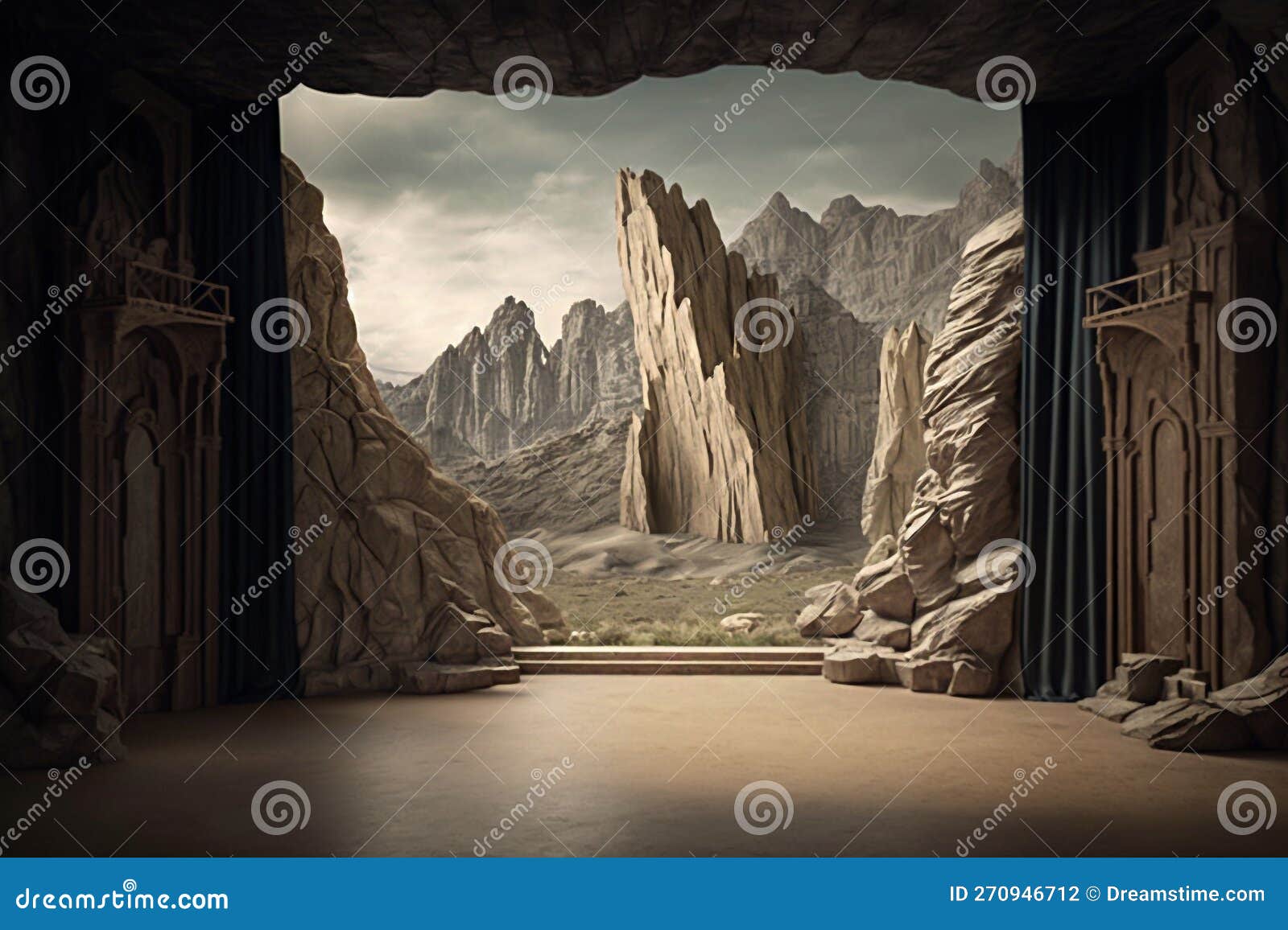 Empty Scene in a Cave among the Rocks Generative AI Stock Illustration ...