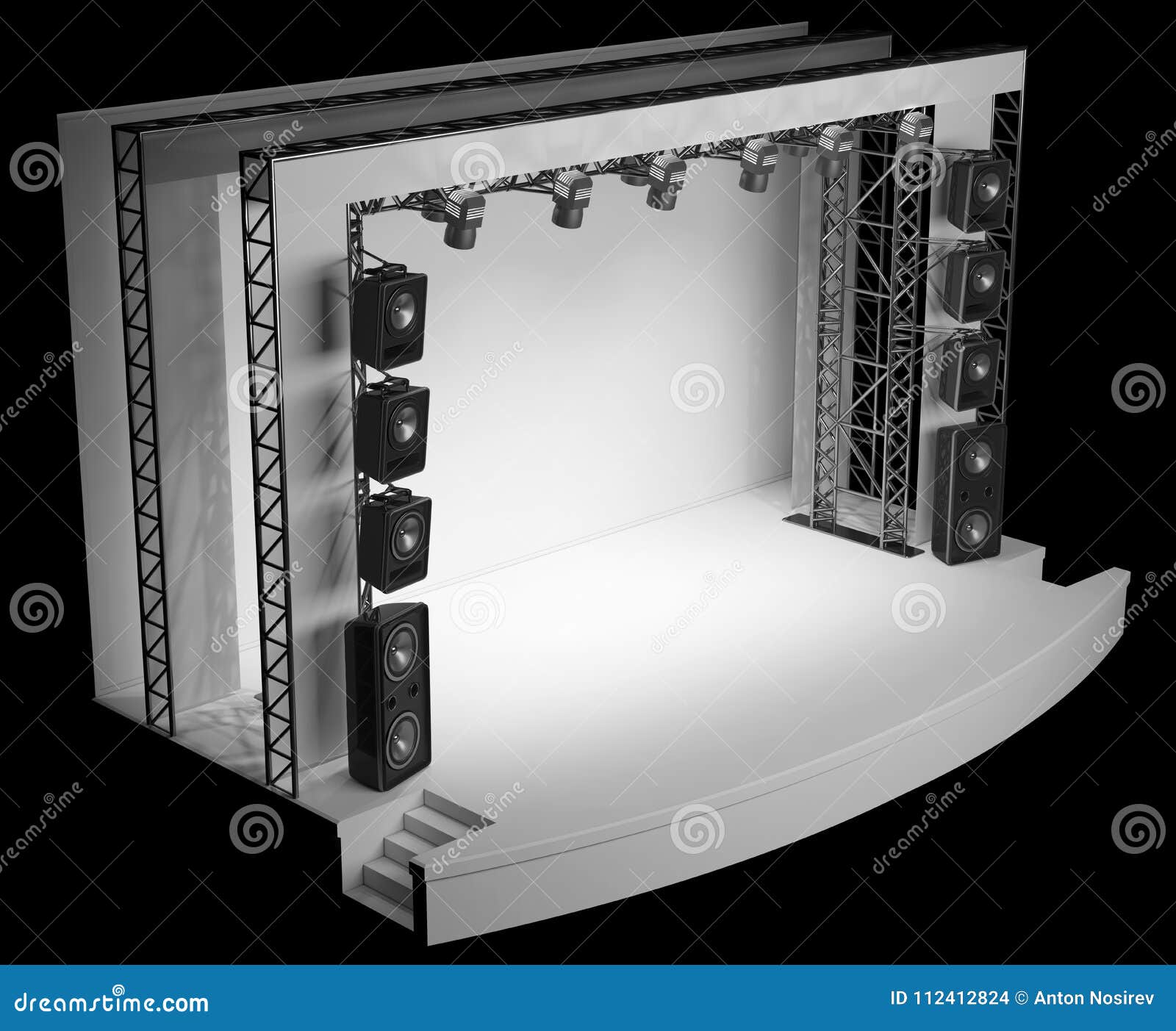 An Empty Scene with a White Backdrop, Acoustics and Light. Stock ...