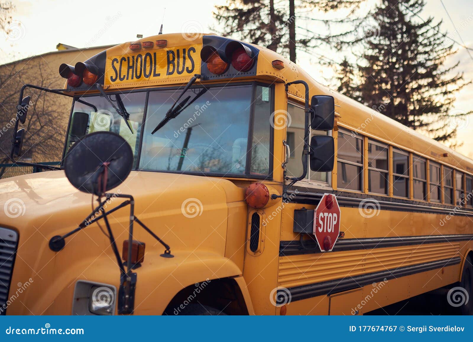 Empty School Bus Near the School Was Closed for Quarantine Stock Image ...