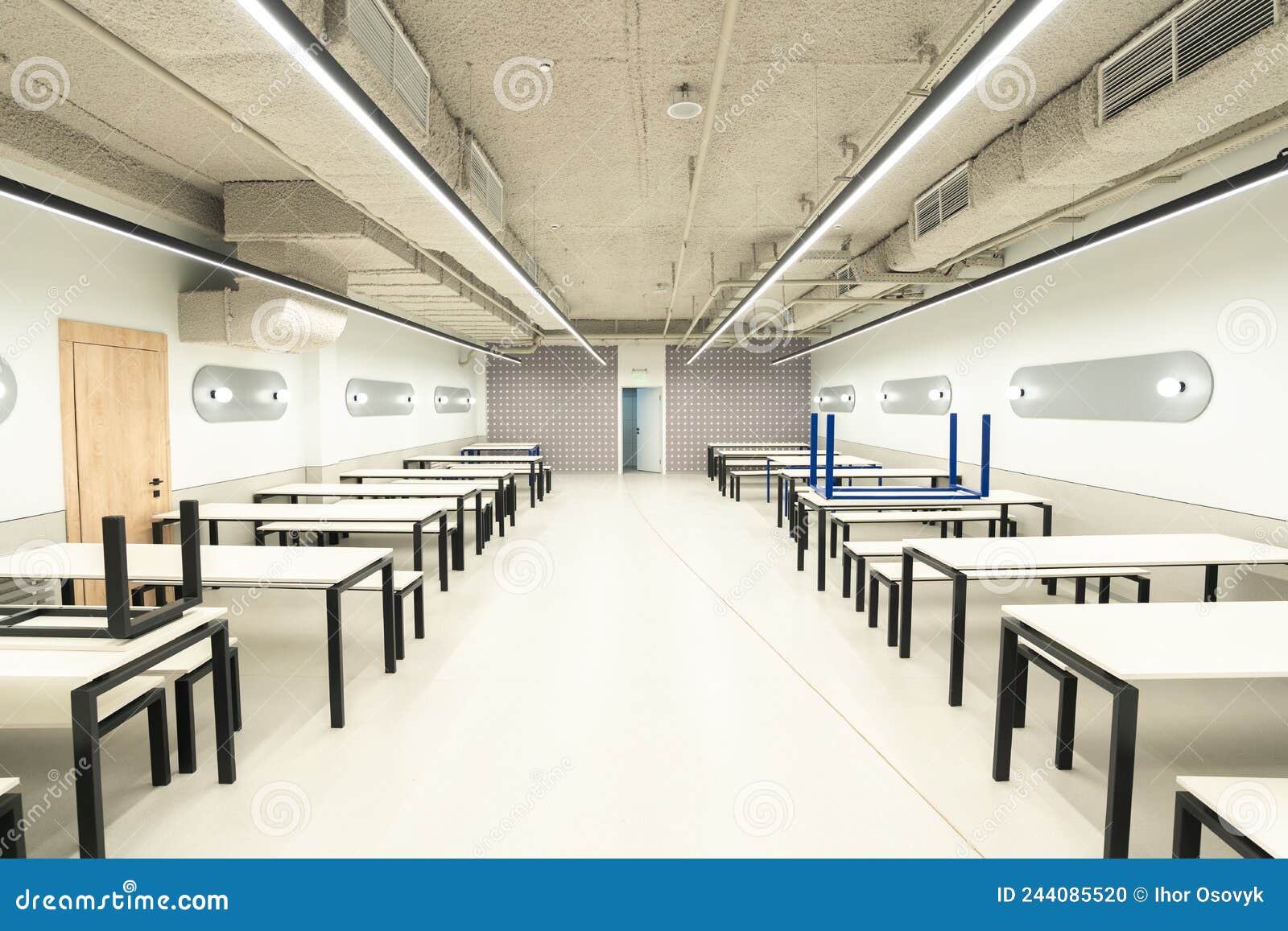Empty School Cafeteria. Tables in Buffet Stock Photo - Image of ...