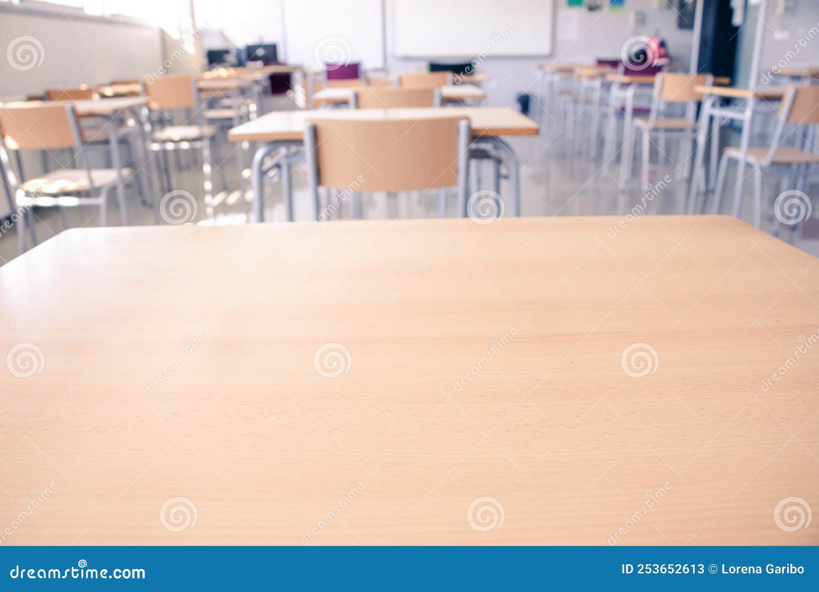 Empty School Classroom with Chairs and Desks Stock Image - Image of ...