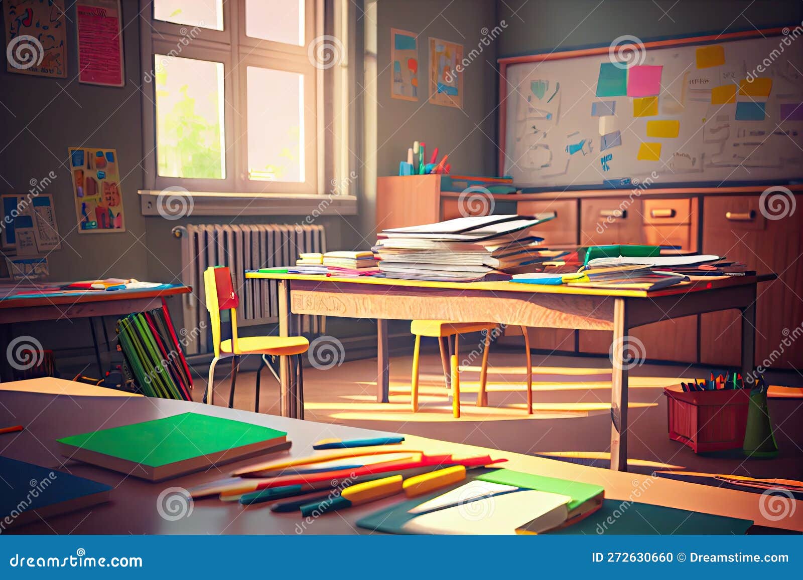 Empty School Classroom, with Colorful and Creative Learning Tools on ...