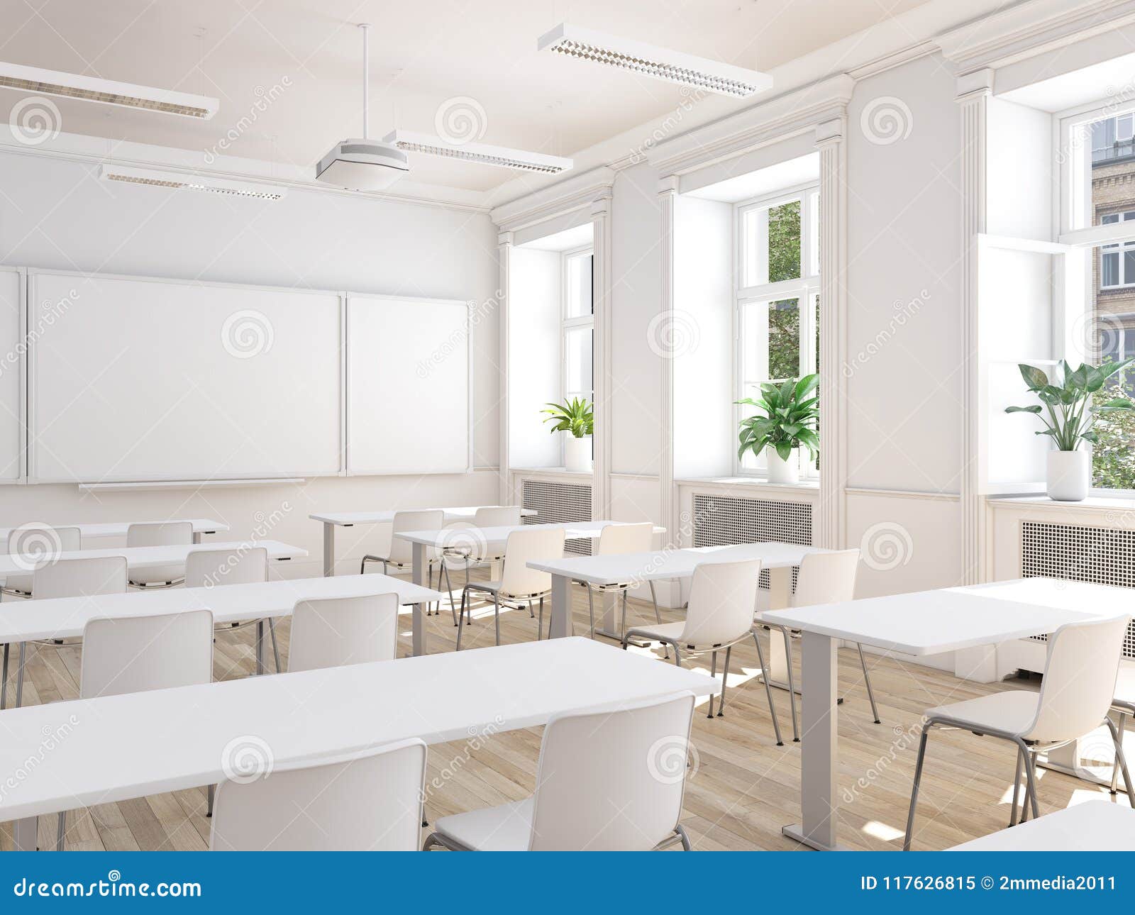 Empty Classroom Interior, Vector Flat Illustration. School Furniture ...