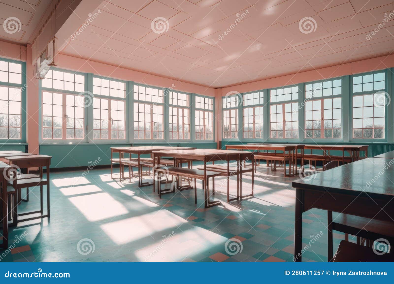 Empty School Classroom with Desks and Windows. Generative AI Stock ...