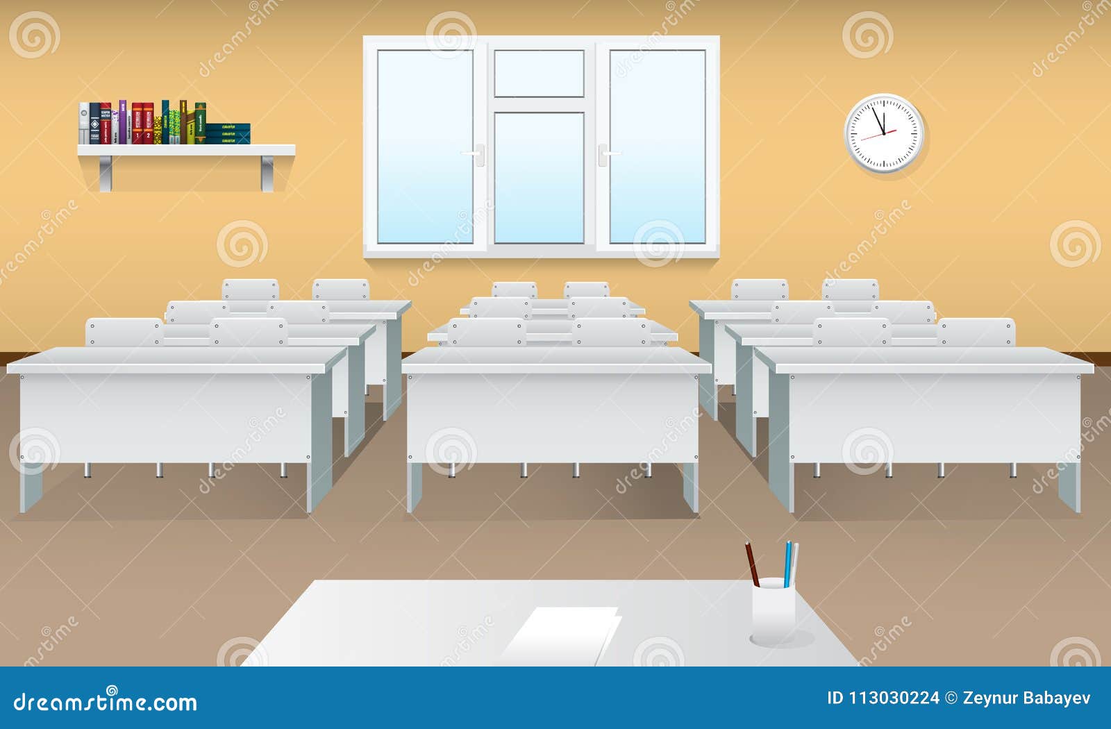 Empty School Classroom. Realistic Classroom Interior With Large Window ...
