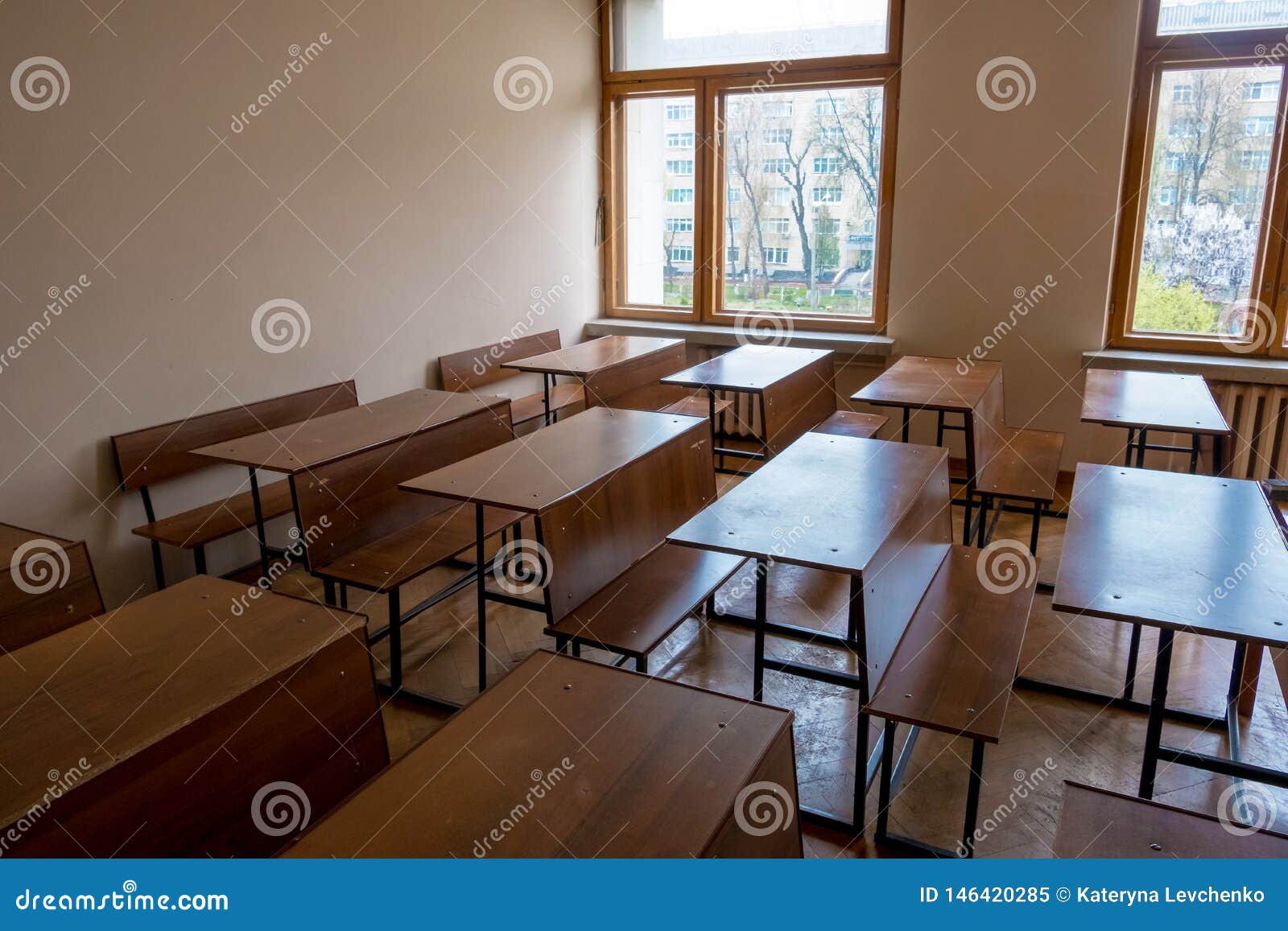 Empty Classes with School Students Tables after Studying Year is Over ...