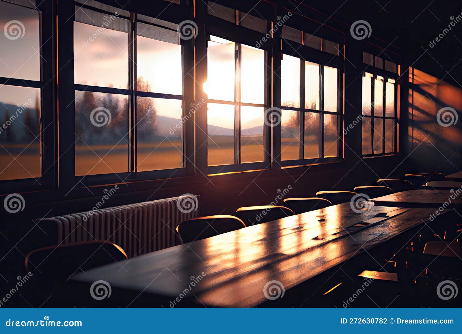 Empty School Classroom, with Subtle Reflections in the Windows, during ...
