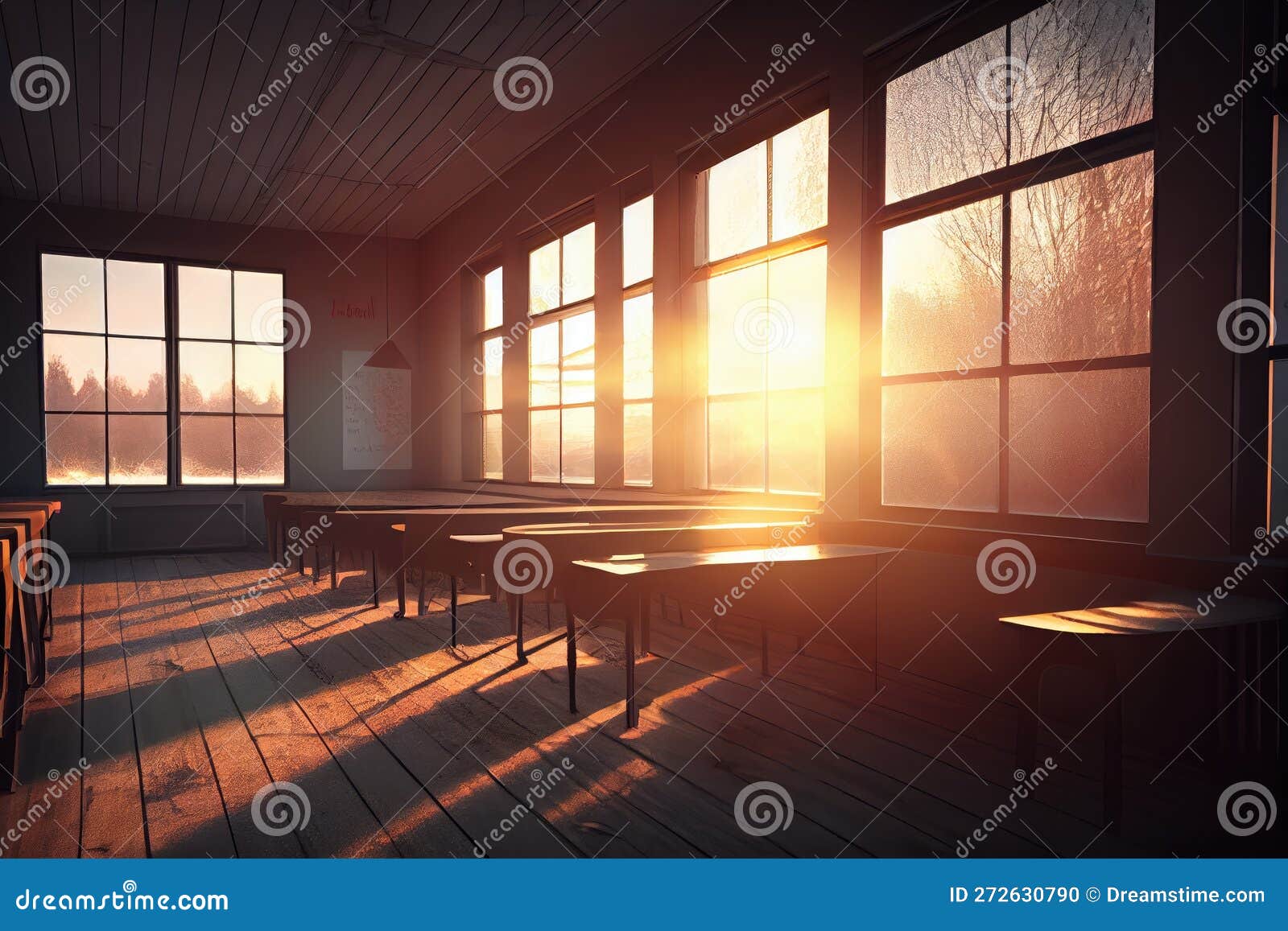 Empty School Classroom, with Subtle Reflections in the Windows, during ...