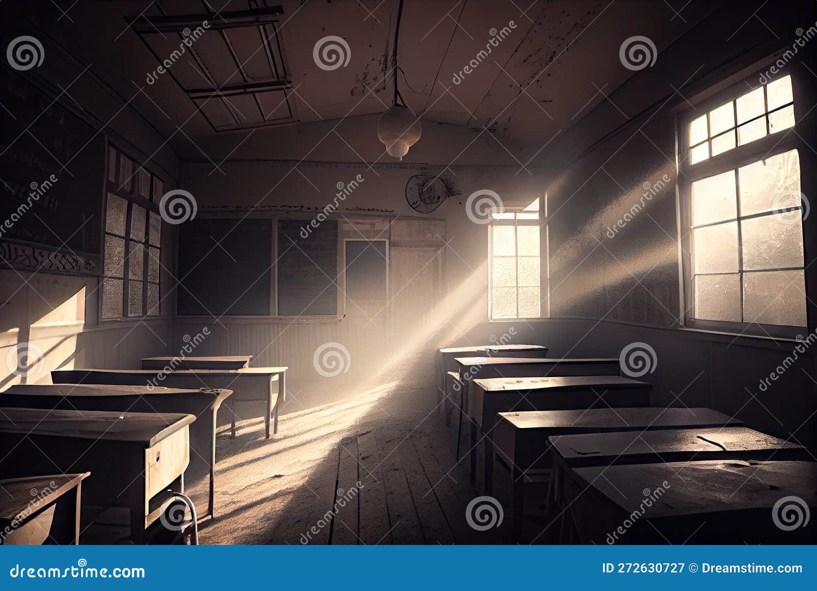 Empty School Classroom, with Sunlight Streaming through the Windows and ...