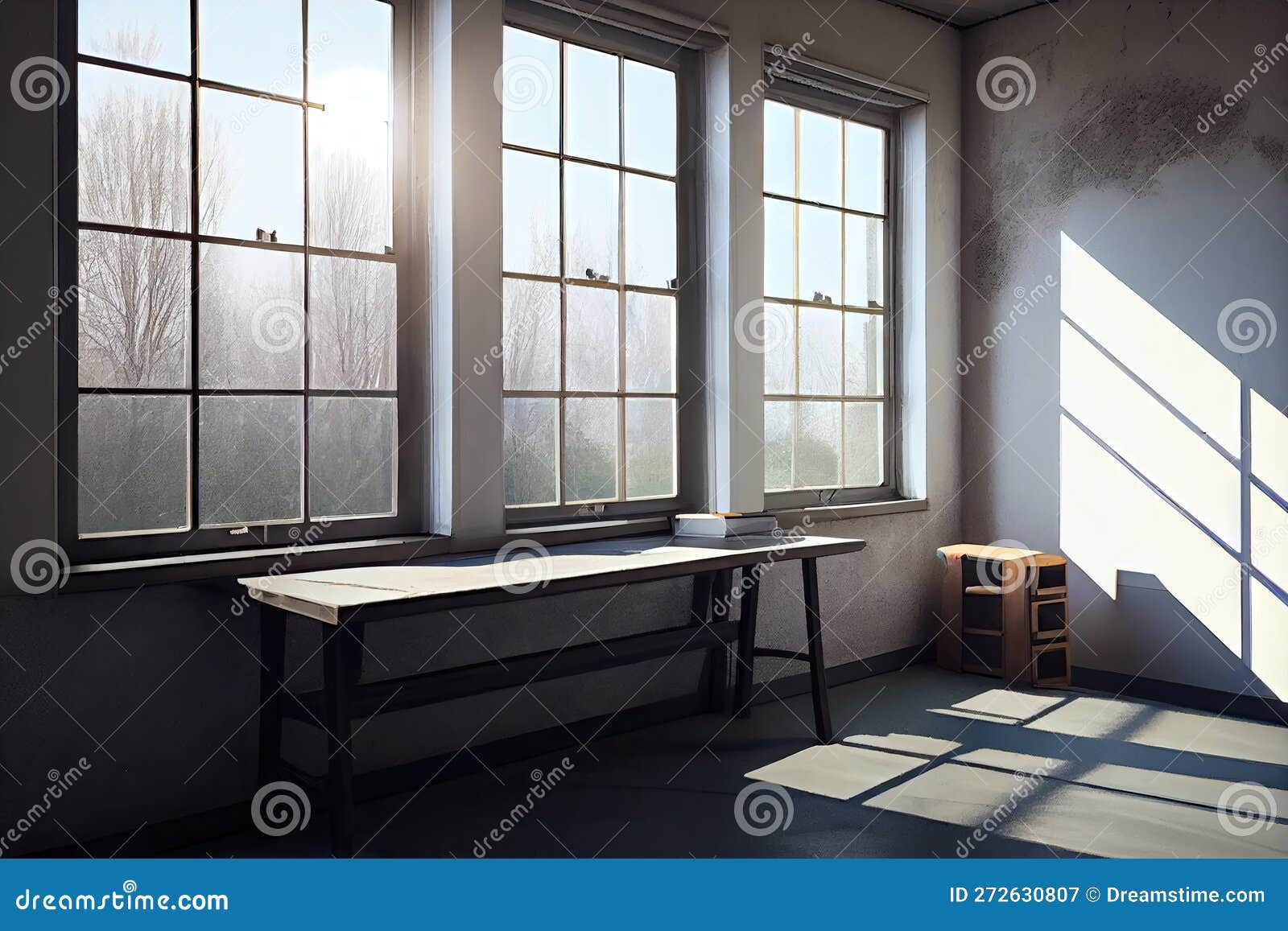 Empty School Classroom, with View Out the Window of the Sunny Day ...